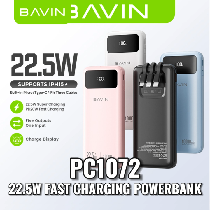 BAVIN PC1072 22.5W Fast Charging 10000mAh Power bank W/ LED Display and ...
