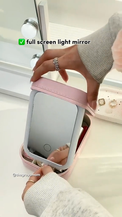 3 Color LED Makeup Bag LED Lighted Makeup Mirror PU Leather Portable ...