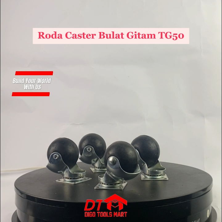 Roda Caster Bulat Hitam Hidup 2 Inci Roda Kursi Roda Karet Roda Etalase ...
