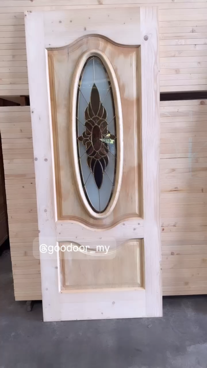 Goodoor Pintu Utama Kayu Solid Cermin Pine Pinewood House Solid Door ...