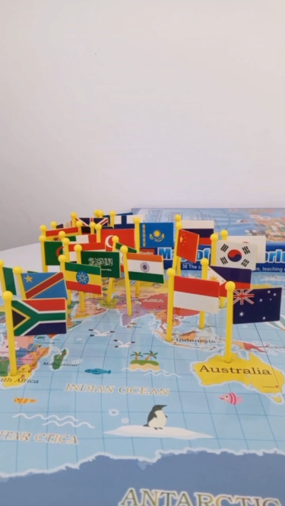 BYJ Wooden Map of the World National Flags Educational Montessori Toy ...