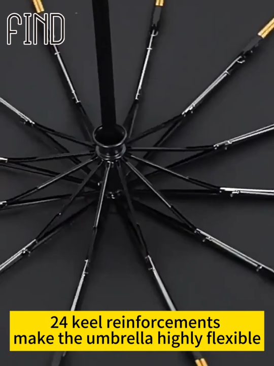 24 Ribs Automatic Umbrella High-Quality Vinyl UV Storm Resistant Large ...