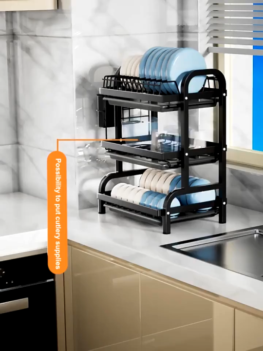 Rak Piring Stainless Steel 3/2 Susun Rak Cuci Piring Dapur Rak Mangkuk ...