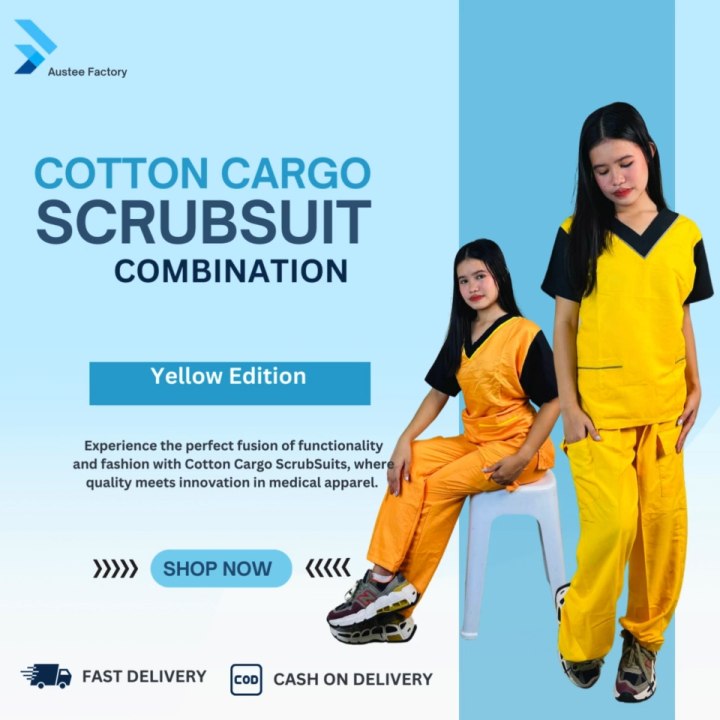 Austee Yellow Combination Cotton Cargo Scrubsuit Medical Uniform Unisex ...