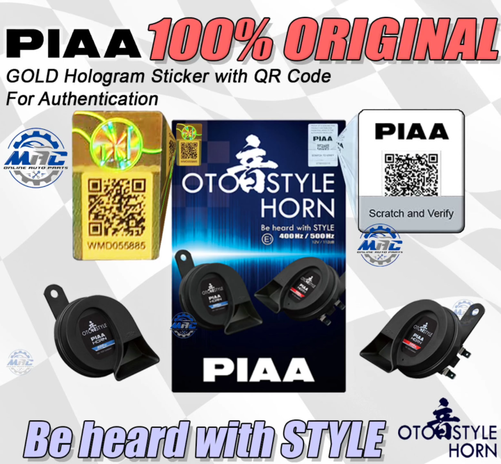PIAA OTO STYLE HORN with HOLOGRAM STICKER 400Hz / 500Hz. 100% ORIGINAL with GOLD and Silver QR ...