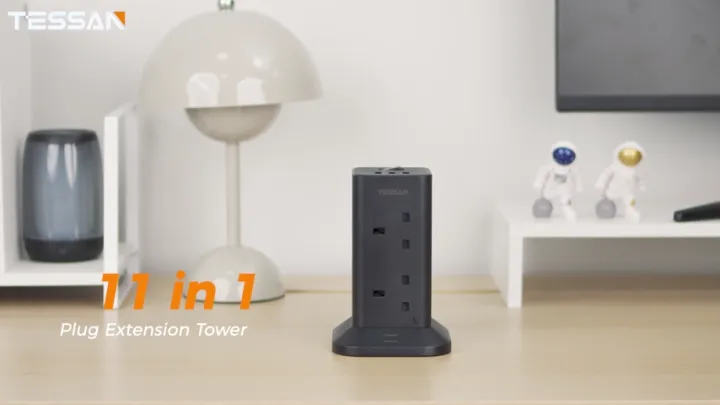 TESSAN 排插 Tower Extension Socket Surge Protector with 8 Outlets, USB-C ...