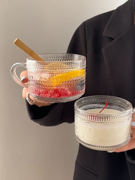 Set 2 ly thủy tinh có quai 400ml, ly có quai trà sữa, cốc uống cà phê ...