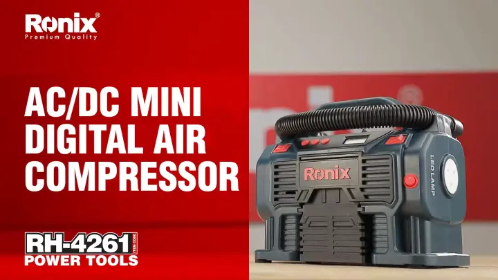 New! 🇩🇪 Ronix RH-4261 AC/DC MINI DIGITAL AIR COMPRESSOR w/ Emergency LED Light Premium Quality ...
