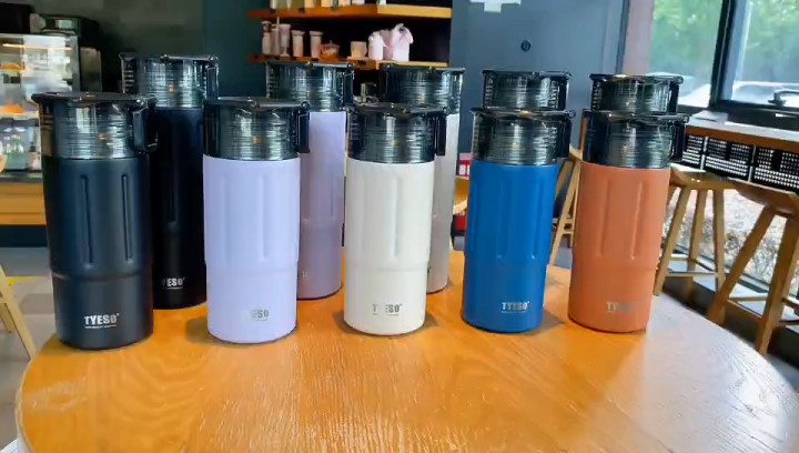 TYESOแท้% ขวดน้ำสแตนเลส แก้วเก็บความเย็น-ความร้อนขนาด480ml,600 ML สูญญากาศ กระบอกน้ำสแตนเลส TS ...