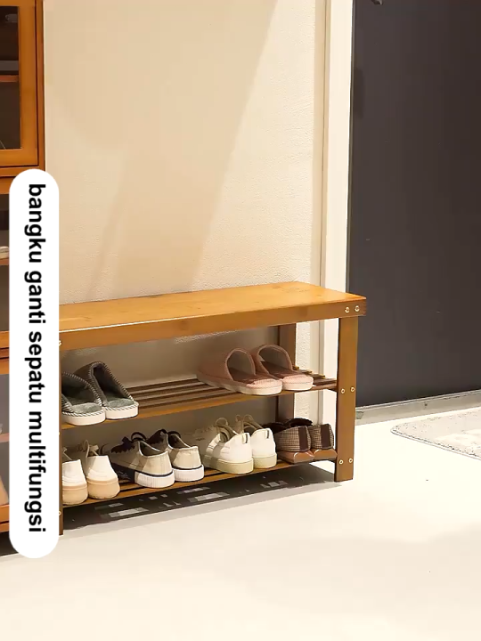 Bangku Pengganti Sepatu Bambu Lemari Sepatu 2 Susun Rak Sepatu Sandal ...