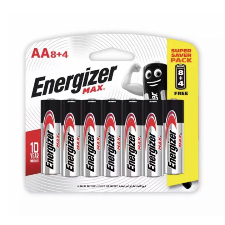 Energizer MAX Alkaline Batteries AA Super Saver Pack (8 Pcs + 4 Pcs ...