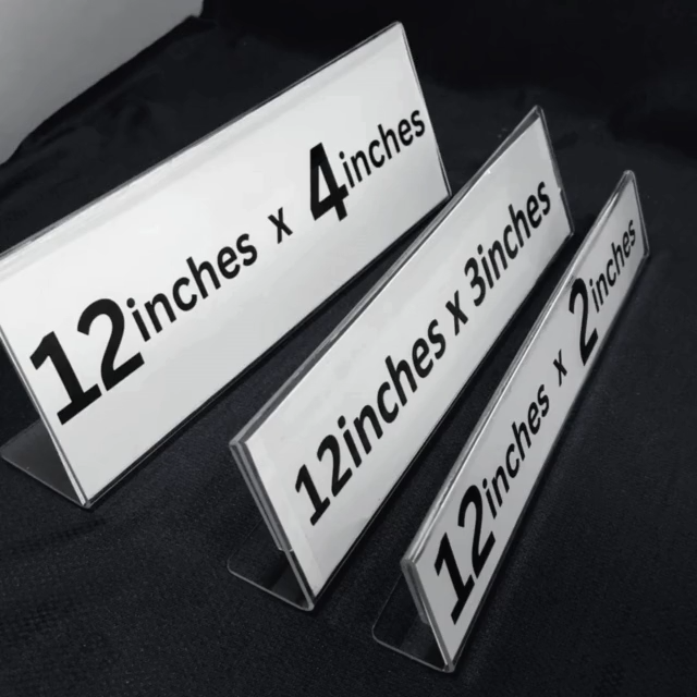 Clear Acrylic SLANT style [12" by 2", 3" or 4"] Table Name Sign Holder ...