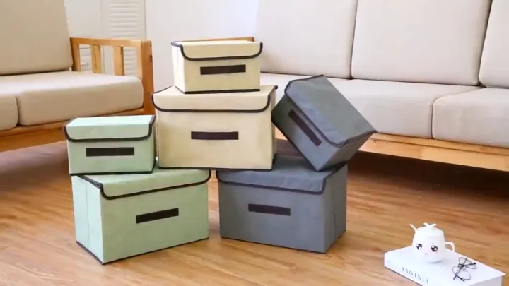 Japanese Style Foldable Box Storage Organizer with Lid Large Non-Woven ...