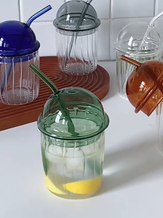 Clear Smoothie Glass Cup with Straw and Lid Tumbler for Hot and Cold ...
