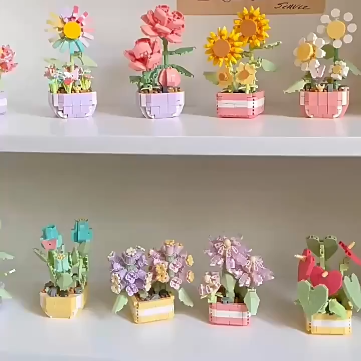 TAIYO Mainan Bricks Block Pot Flower DIY Plant Dairy Blocks 3D Bunga ...