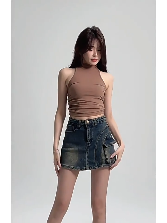 GHAOHES กระโปรงกางเกงยีนส์สไตล์สาว Y2K SIZE/S-5XL/เอวสูงมีซับในผ้ายีนส์ น่ารักสไตล์เกาหลีใหม่ ...