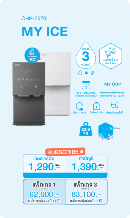 เครื่องกรองน้ำ Coway My Ice ตัวแทนดูแลดี ตัดบัญชีธนาคาร 1,390บาท/เดือน ...