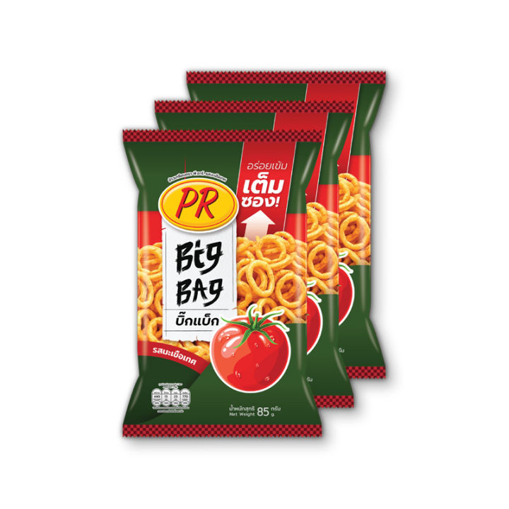 PR Cracker Tomato Flavor 85g x 3 Pcs.พีอาร์ ข้าวเกรียบ รสมะเขือเทศ 85 ...