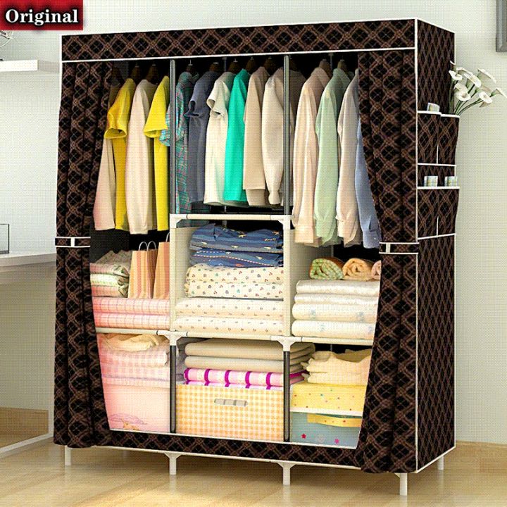 Folding wardrobe simple cloth wardrobe steel frame household bedroom ...