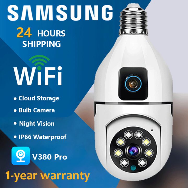 V380 Pro Dual Lens Bulb CCTV Camera Network Night Vision Security Two-Way Audio Home Monitor ...