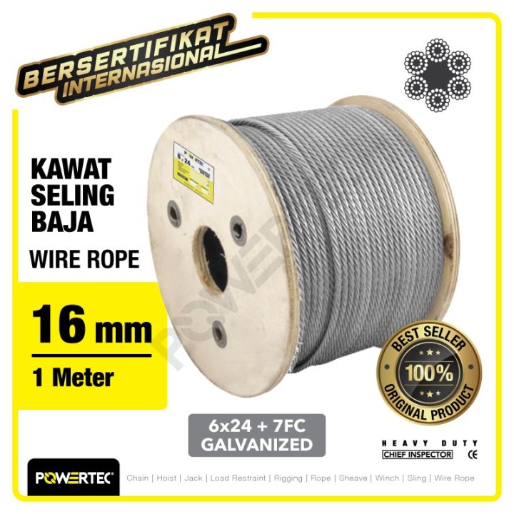 Wire Rope / Kawat Seling Baja 6x24 7FC 16mm Galv POWERTEC - 1 Meter | Lazada Indonesia