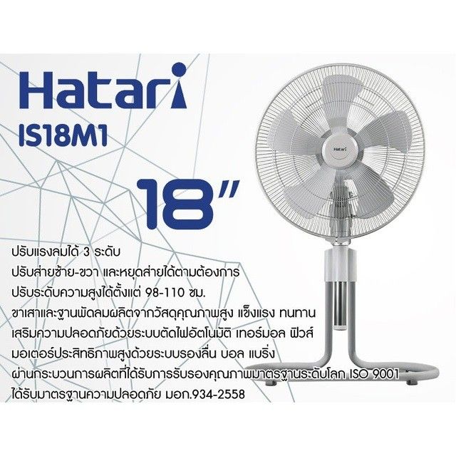 Hatari พัดลมอุตสาหกรรม 18นิ้ว ปรับระดับ รุ่น IS18M1 ปรับสูง ตำ่ ลมแรง ...