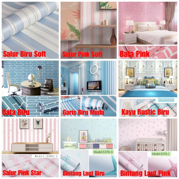 WALLPAPER DINDING 45 cm x 10 M Motif SEGITIGA Polkadot Segi Tiga Biru Hijau Pink Kuning Hitam ...