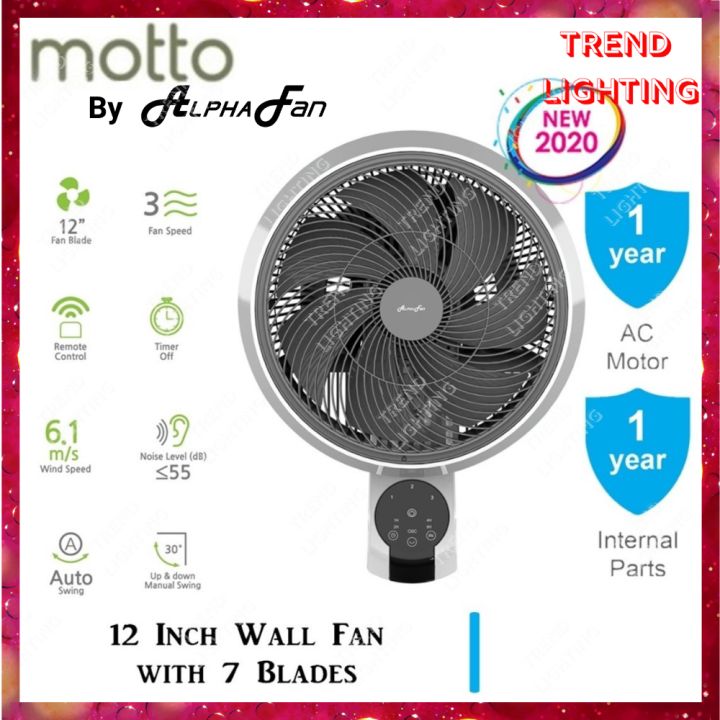Alpha Fan Motto WF60 12 Wall Fan with Remote Control | Motto Remote ...