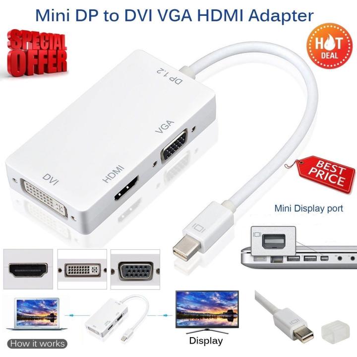 สายแปลง 3 in 1 Mini DP Display port to DVI VGA HDMI Adapter Cable Hub ...