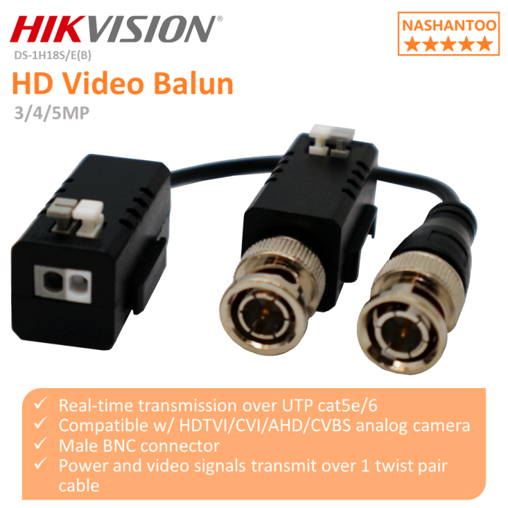 HikVision 2pcs 1-CH Mini HD Passive Video Balun Cable BNC Male & UTP ...