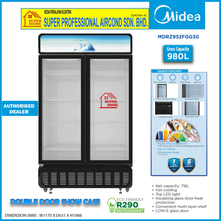 Midea Chiller Showcase 980L Double Door Show Case R290 ECO REFRIGERANT ...