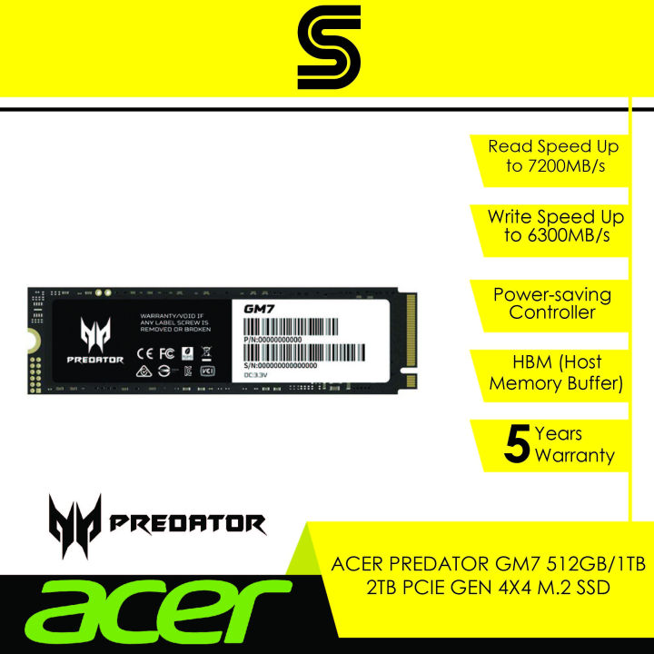 ACER Predator GM7 PCie 4.0 M.2 SSD 7400MB/s (512GB/1TB/2TB) | Lazada