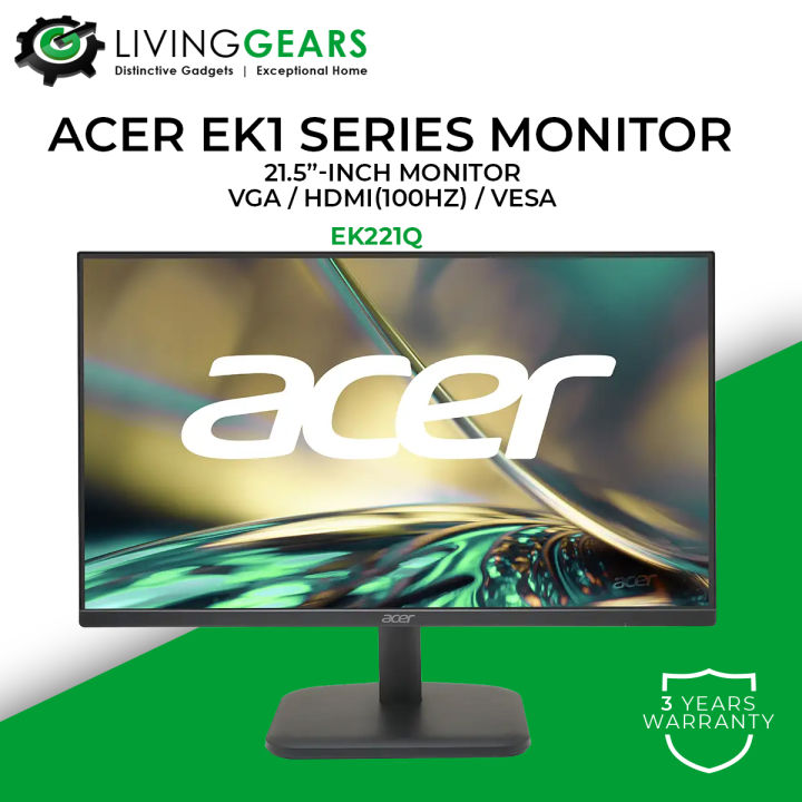 Acer EK221QH Flat 21.5" Monitor (VGA,HDMI,VA Panel, Full HD, Vesa ...