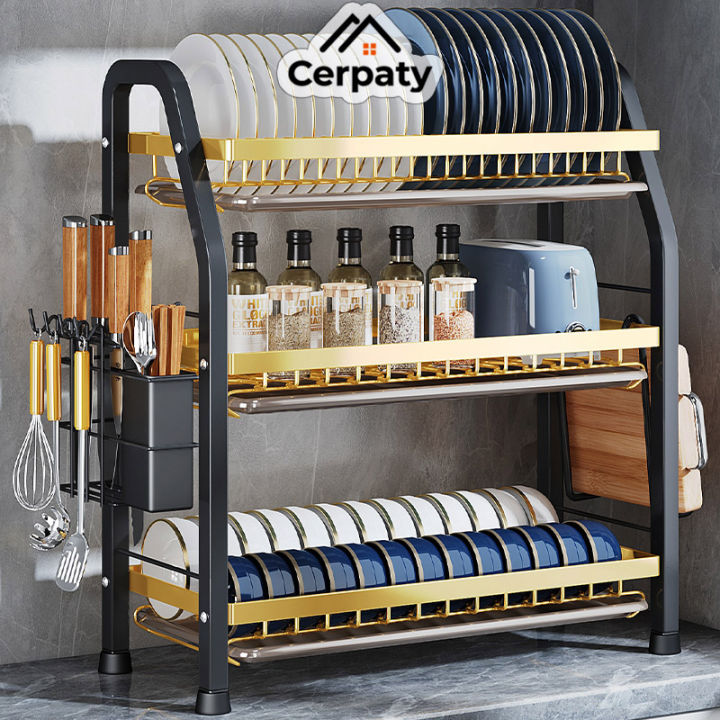 Kitchen Rack Stainless Steel Dish Rack Dish Drainer Rack Rak Pinggan ...