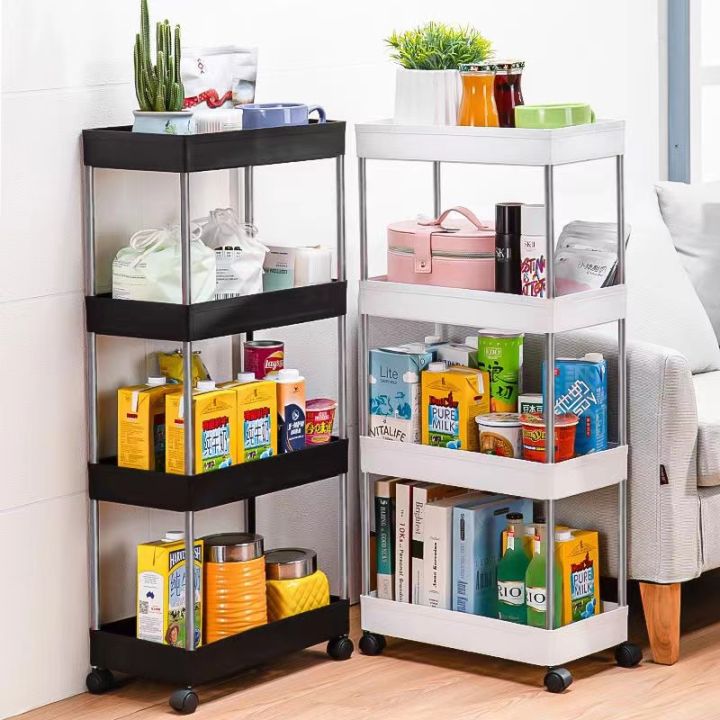 4 Layer Moving Rack Kitchen Storage Shelf Wall Cabinet Home Bedroom ...