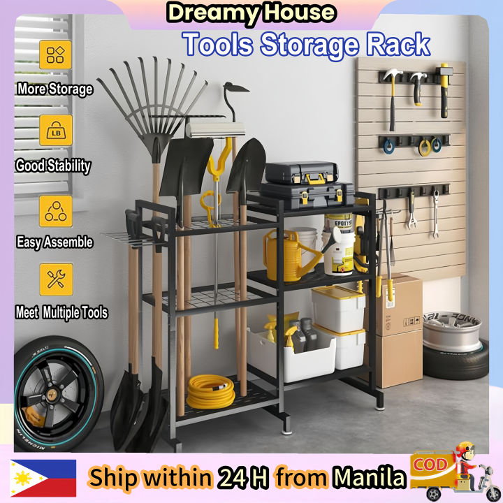 3 Layer Tool Organizer with 12 Hooks Heavy Duty Garden Tool Storage ...