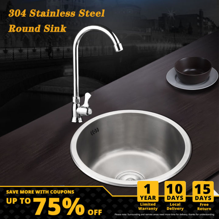 304 Kitchen Round Stainless Steel Sink With Faucet drain free strainer ...