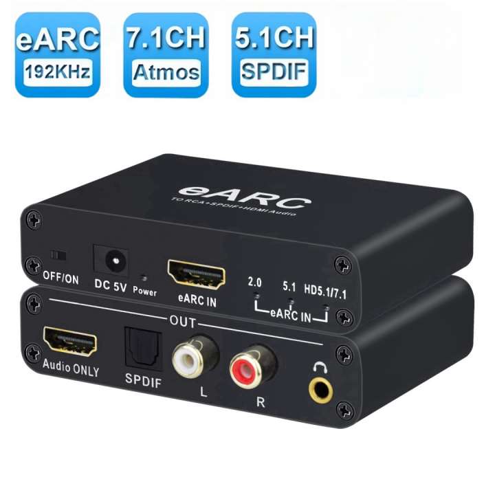 HDMI ARC Extractor 192Khz eARC RCA Audio Converter Digital to Analog ...