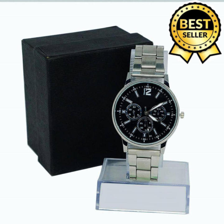 Casi0 Analog Quartz WR50M SK Black Dial Tri-Chrono Stainless Steel ...