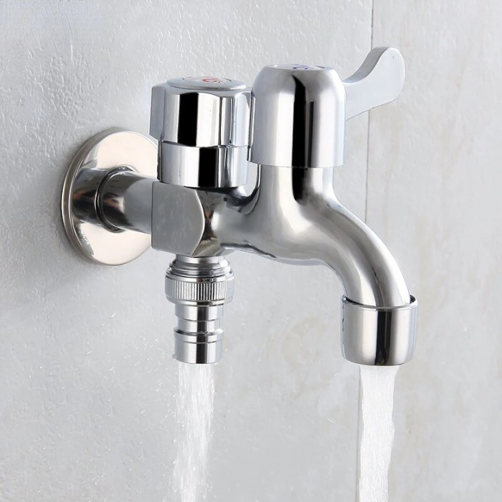 Stainless Steel 1 in 2 out Head Two Way Water Washer Tap Faucet（It has ...