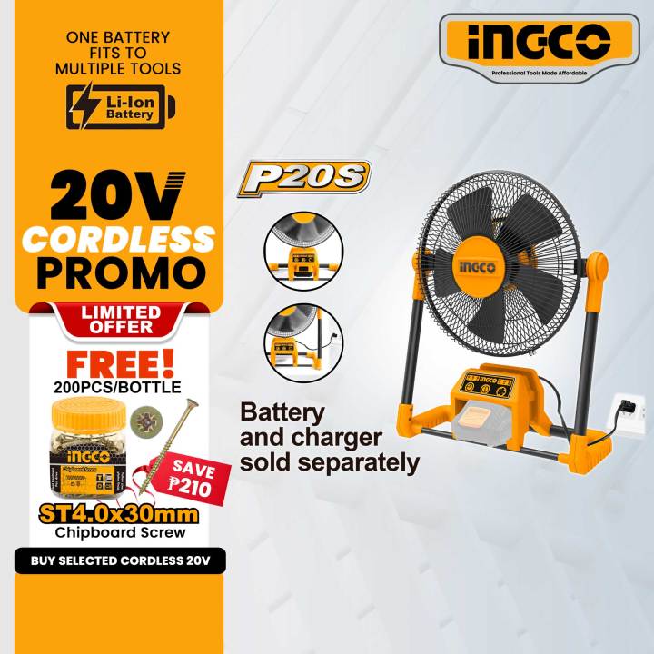 Ingco 20V Lithium-Ion Cordless Fan POWERSHARE Battery & Charger Sold ...