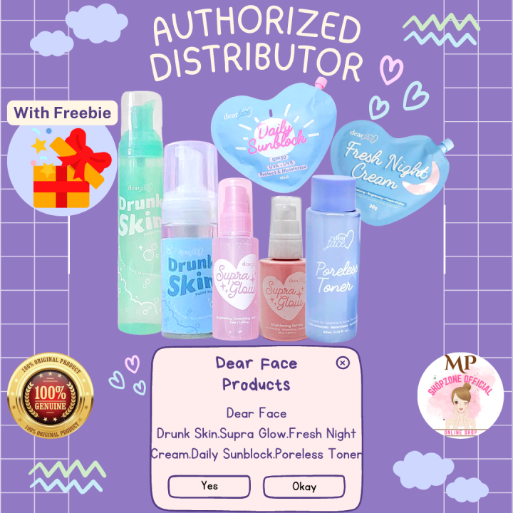 Dear Face Drunk Skin, Supra Glow, Fresh Night Cream, Daily Sunblock ...