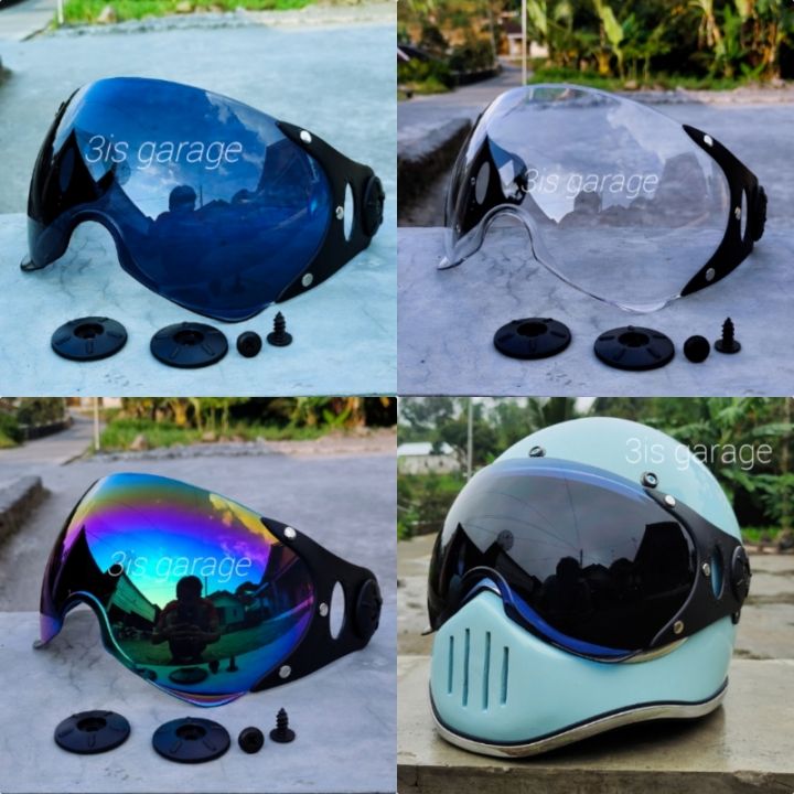 KACA HELM PILOT CAKIL RETRO KLASIK FULL FACE HITAM BENING PELANGI ...