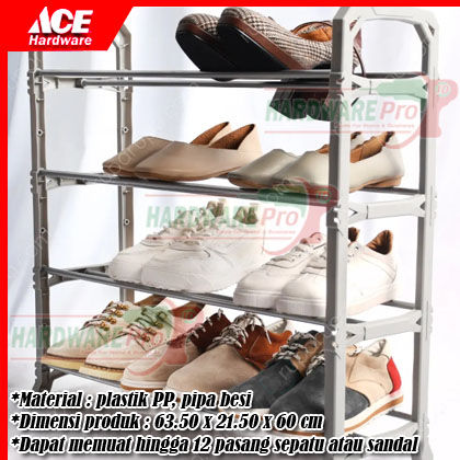 Rak Sepatu Tempat Sepatu Dan Sandal 4 Tingkat Abu Abu Stora Original ...