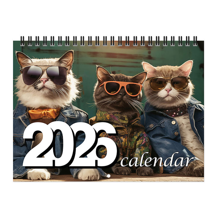 xianzaibu Retro Style Wall Calendar Modern Retro Cat Calendar 2026 ...