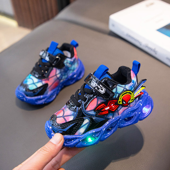 【On Hand】 Spiderman Shoes For Kids Boys LED Shoes With Lights Rubber ...