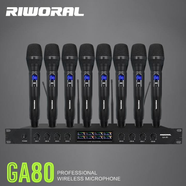 Wireless Microphone Dual UHF Handheld Microphones Heavy Duty 8 Channel ...
