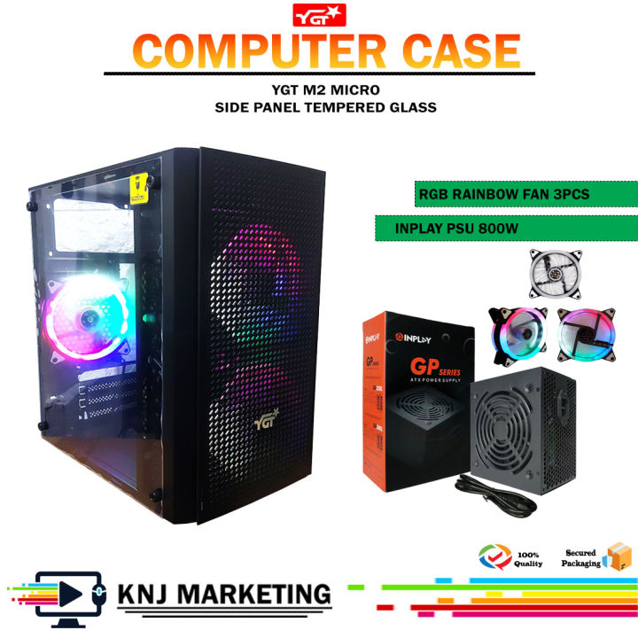 YGT M2 (Black & White) Side Panel Tempered Glass Micro Gaming Case ...