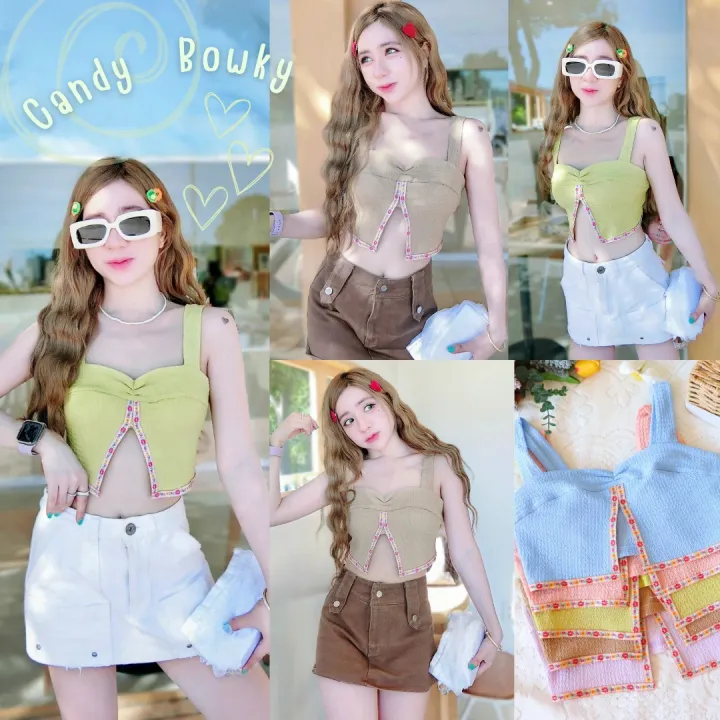 💋𝑩𝒀𝒁𝑨𝒁𝑨🎉Crop candy bowky #เสื้อโบว์กี้สีพื้น ผ้ายืดสวยถูกใจ ️ | Lazada ...