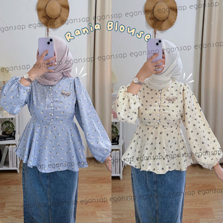 Rania Blouse | Korean Style Lengan Balon Flower | Lazada Indonesia